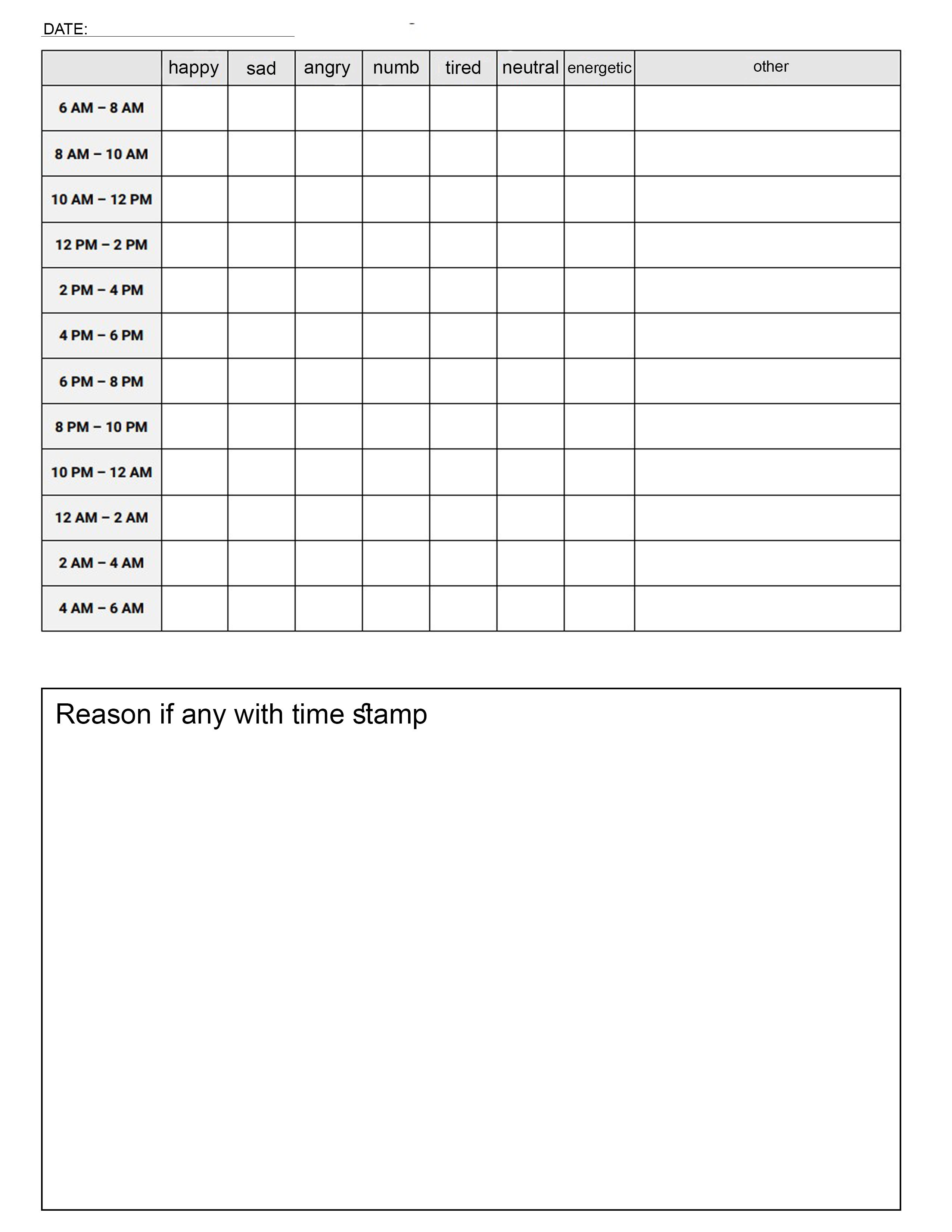 Printable mood chart and notes – Talya's life